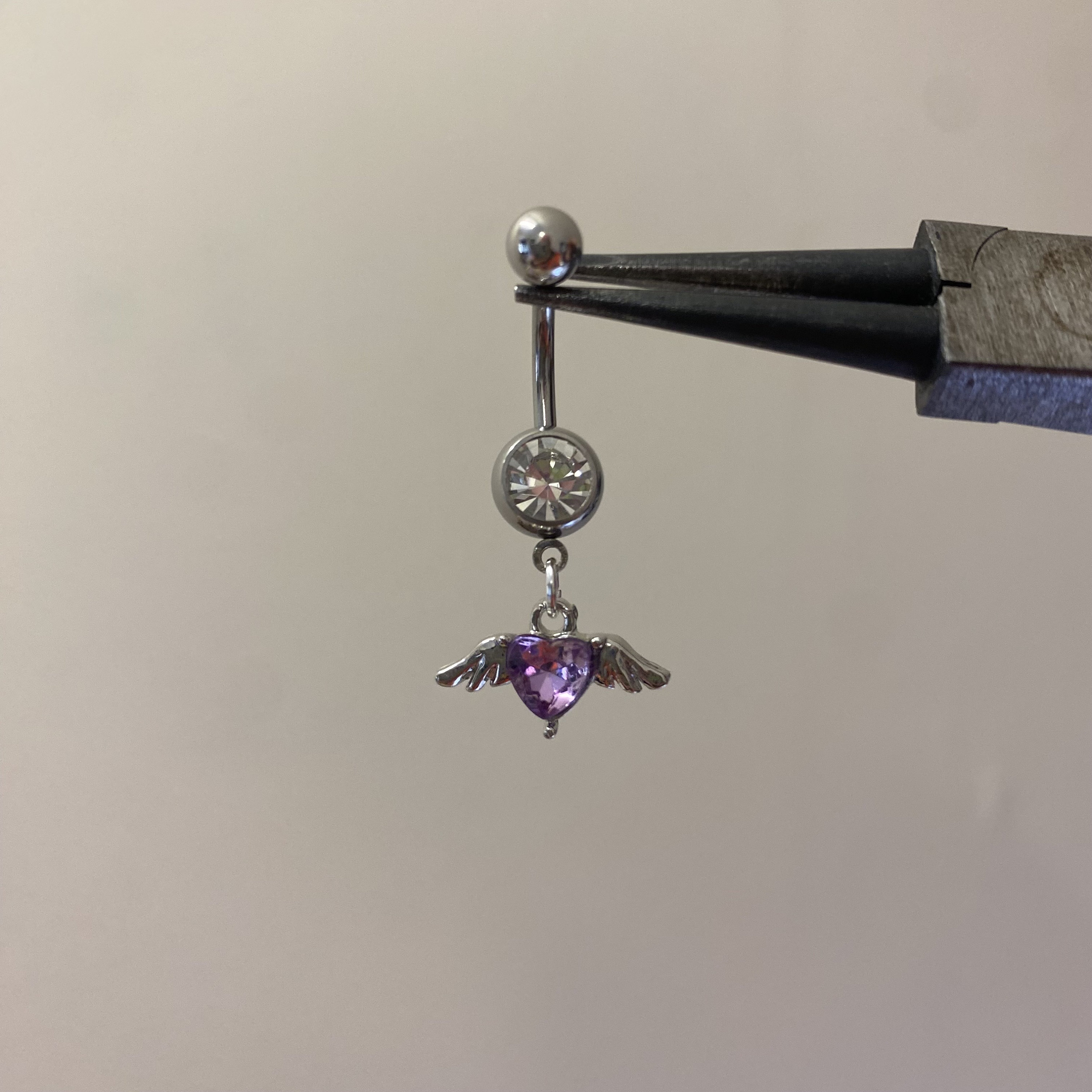 Purple Heart + Silver Angel Wings Belly Bar | Piercings, Handmade ...