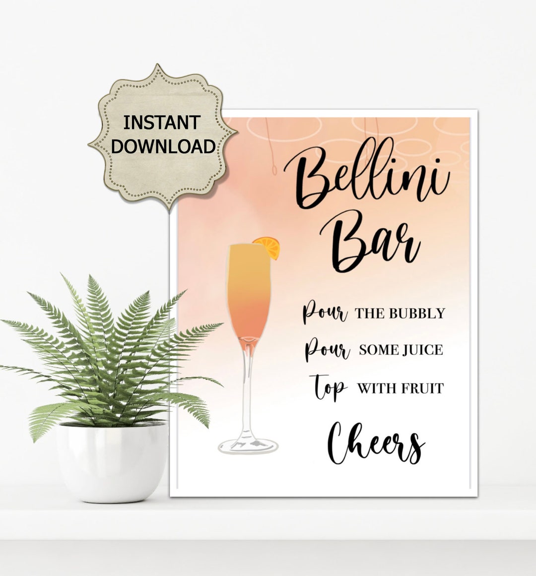 Blush Pink Bellini Bar Sign, Printable Bellini Bar Sign, Bridal Shower ...