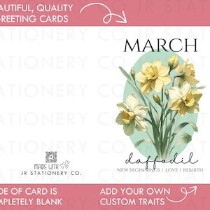 March Birth Month Flower Card, Daffodil Birth Flower, Flower Greeting ...