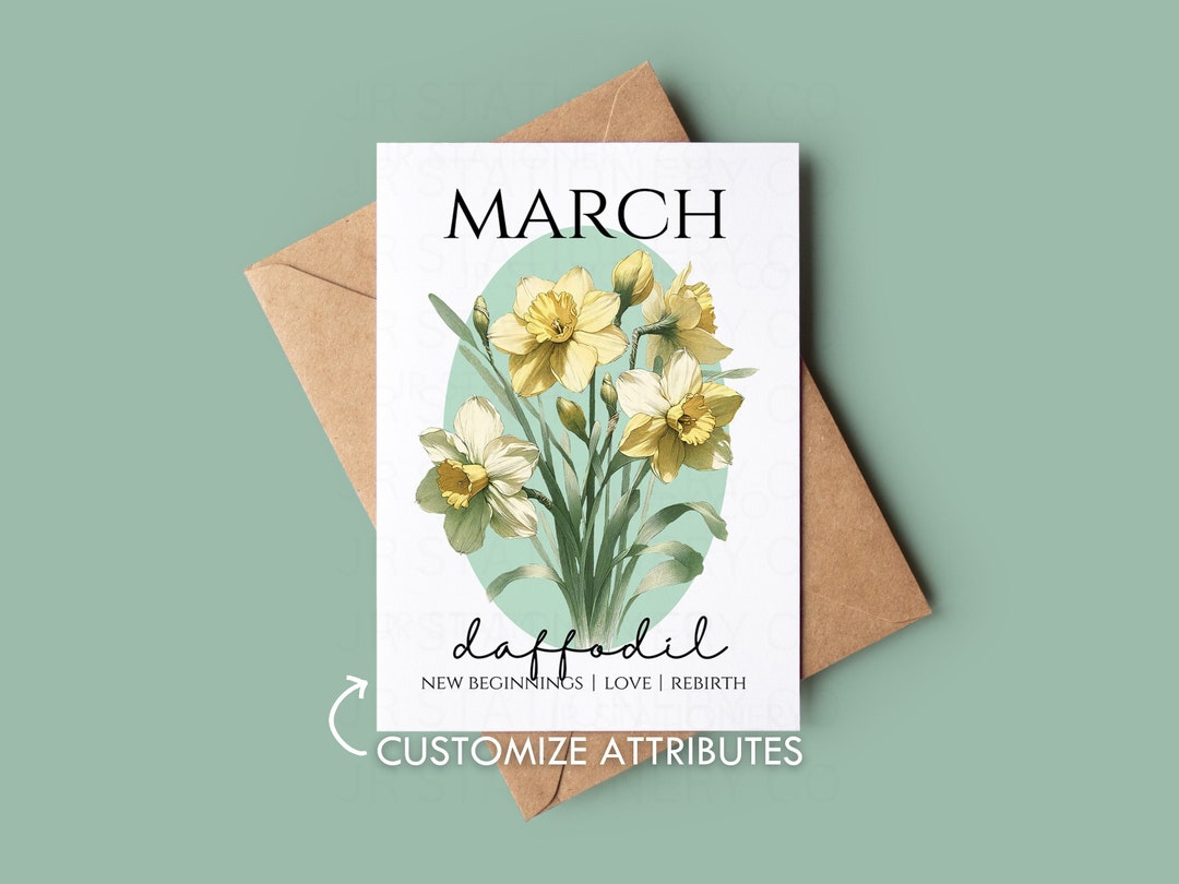 March Birth Month Flower Card, Daffodil Birth Flower, Flower Greeting ...