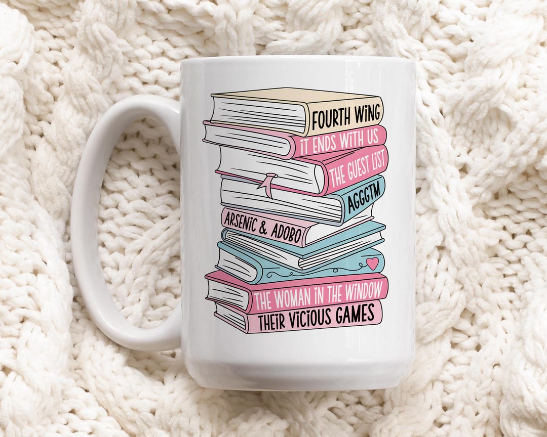 Custom Book Stack Mug, Bookish Mug, Book Lover Mug, Gift for Librarian ...