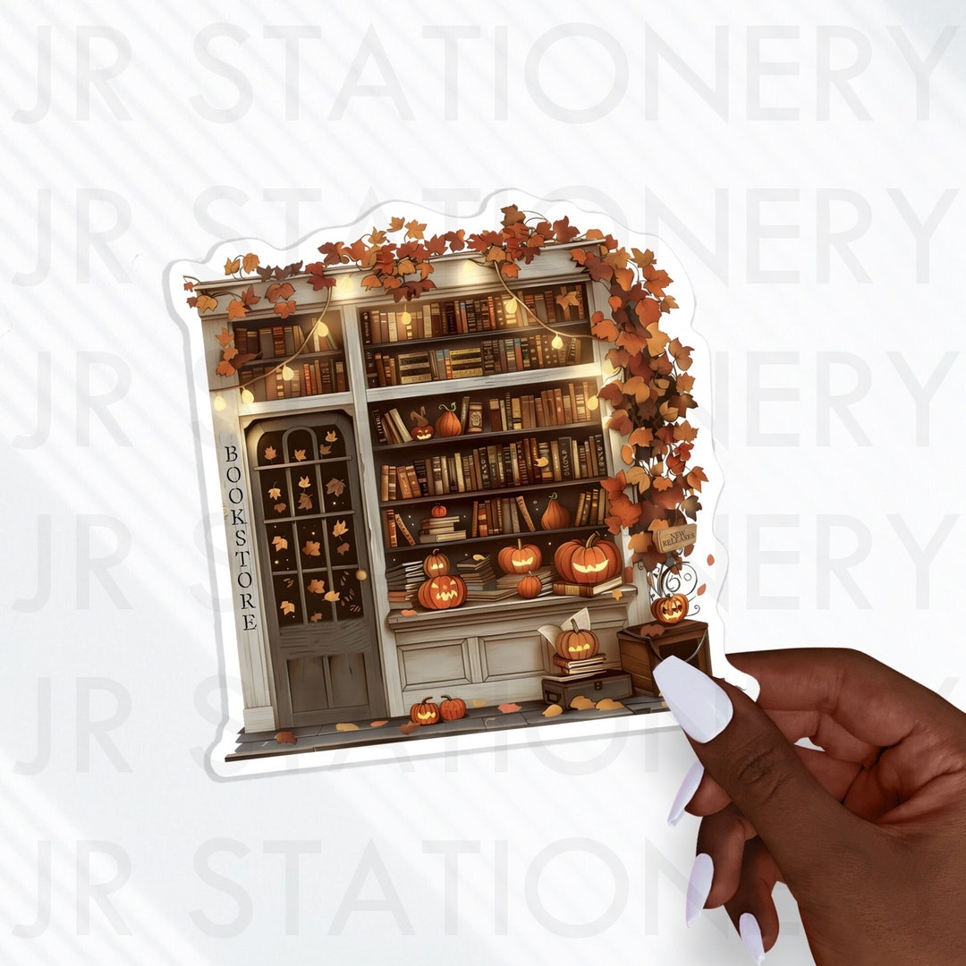 Fall Bookshop Sticker, Bookshelf Sticker, Autumn Bookstore Sticker ...