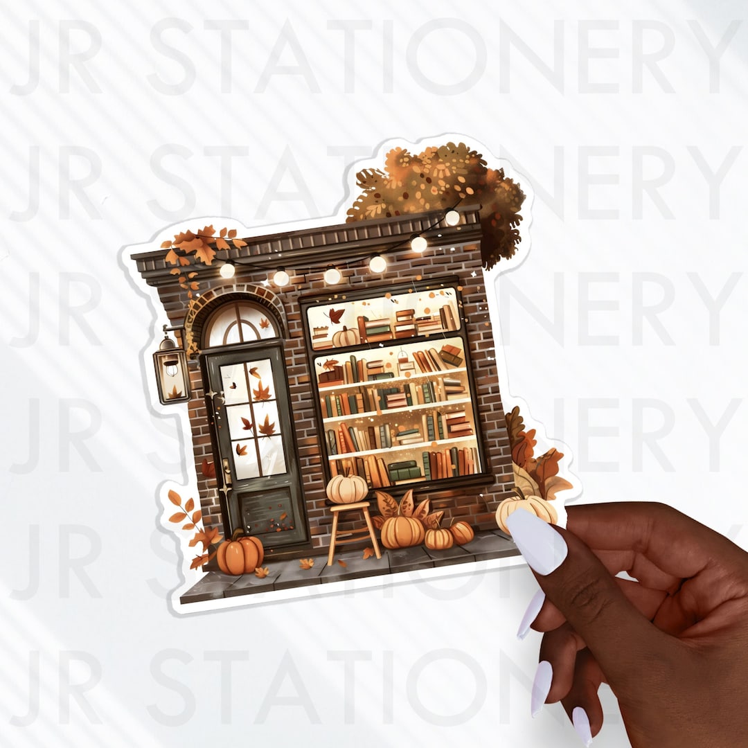 Fall Bookshop Sticker, Bookshelf Sticker, Autumn Bookstore Sticker ...