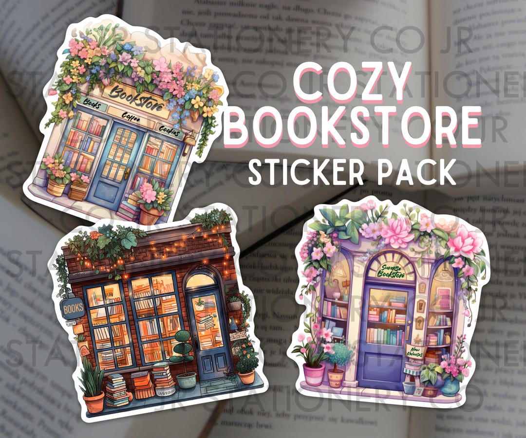 Cozy Bookstore Sticker Pack, Bookish Sticker Set, Bookshop Sticker ...