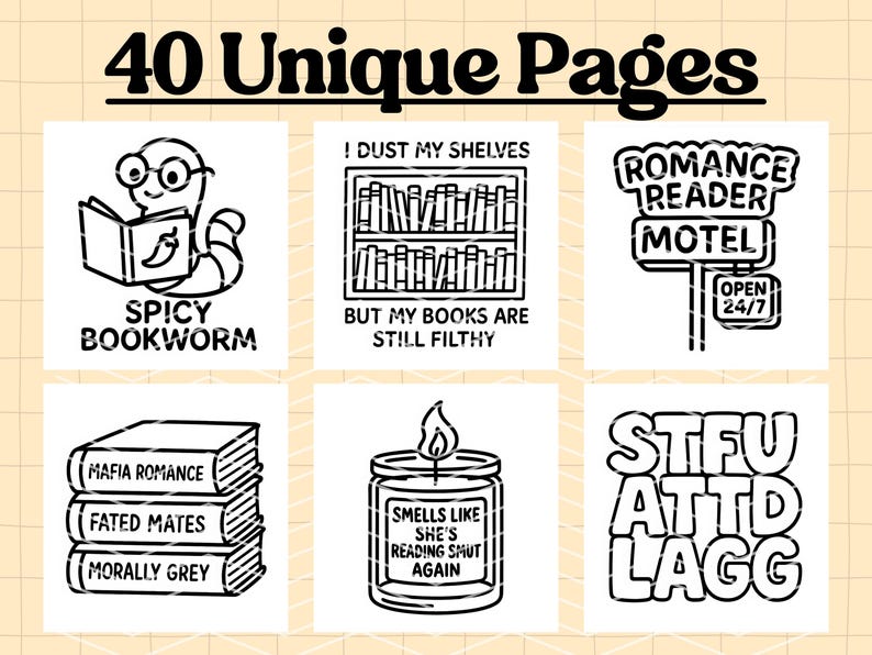 Color Me Filthy Bookish Smut Coloring Pages, Bold Line Art Adult ...