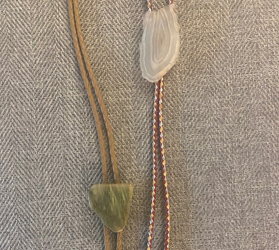 Green and White Stone Bolo Ties - Gem