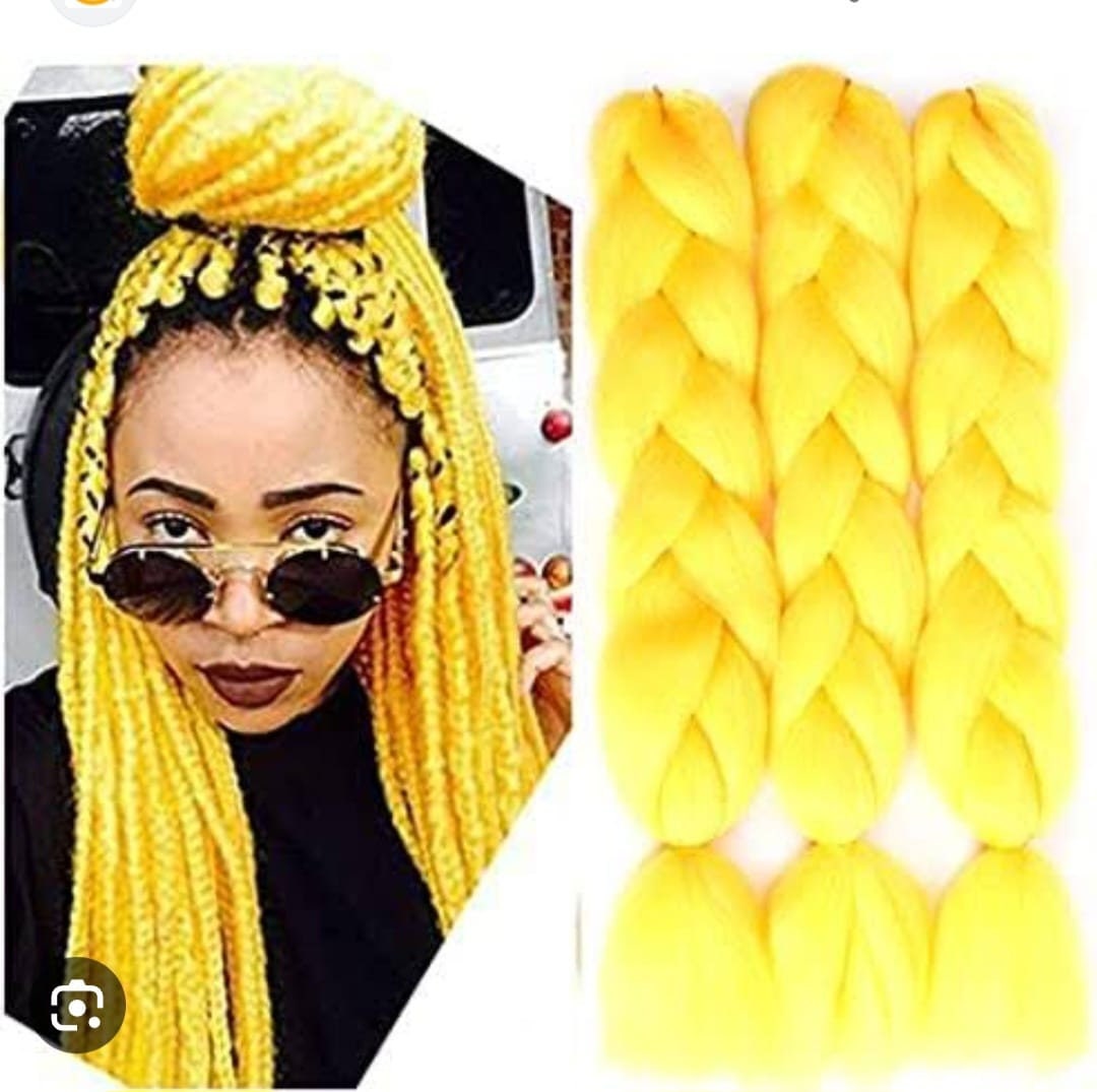 Solid Yellow Hair Braid Extensions Kanekalon Synthetic Twist Dutch Box ...