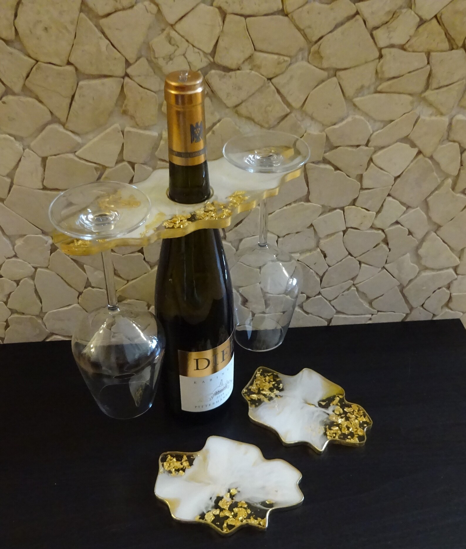 Handmade Epoxy Resin Wine Butler Set - Wine Holder & 2 Wine Glass ...
