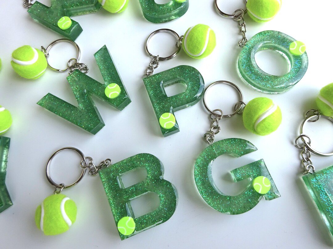 Tennis Epoxy Resin Initial Letter Keychain | Tennis Sports Bag Tag ...