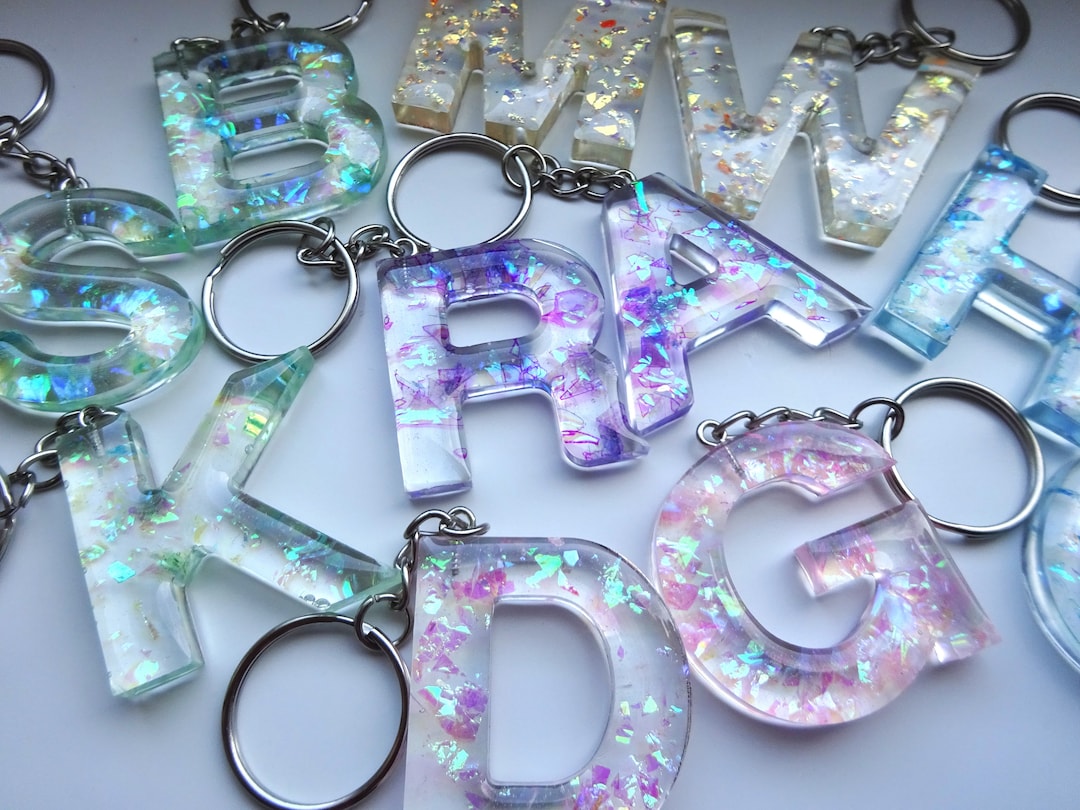 Epoxy Resin Initial Letter Keychain | Key Ring - Etsy
