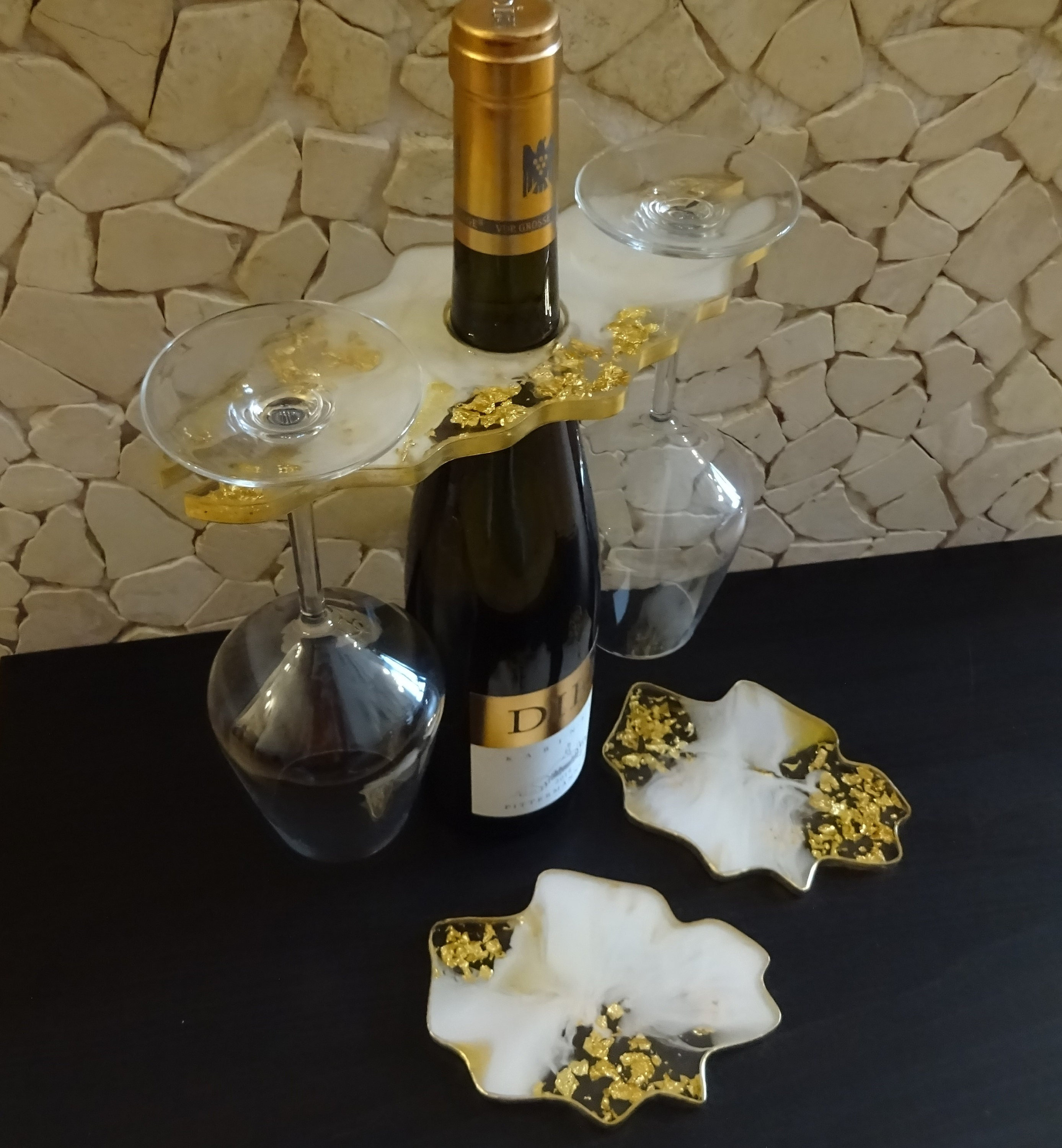 Handmade Epoxy Resin Wine Butler Set - Wine Holder & 2 Wine Glass ...