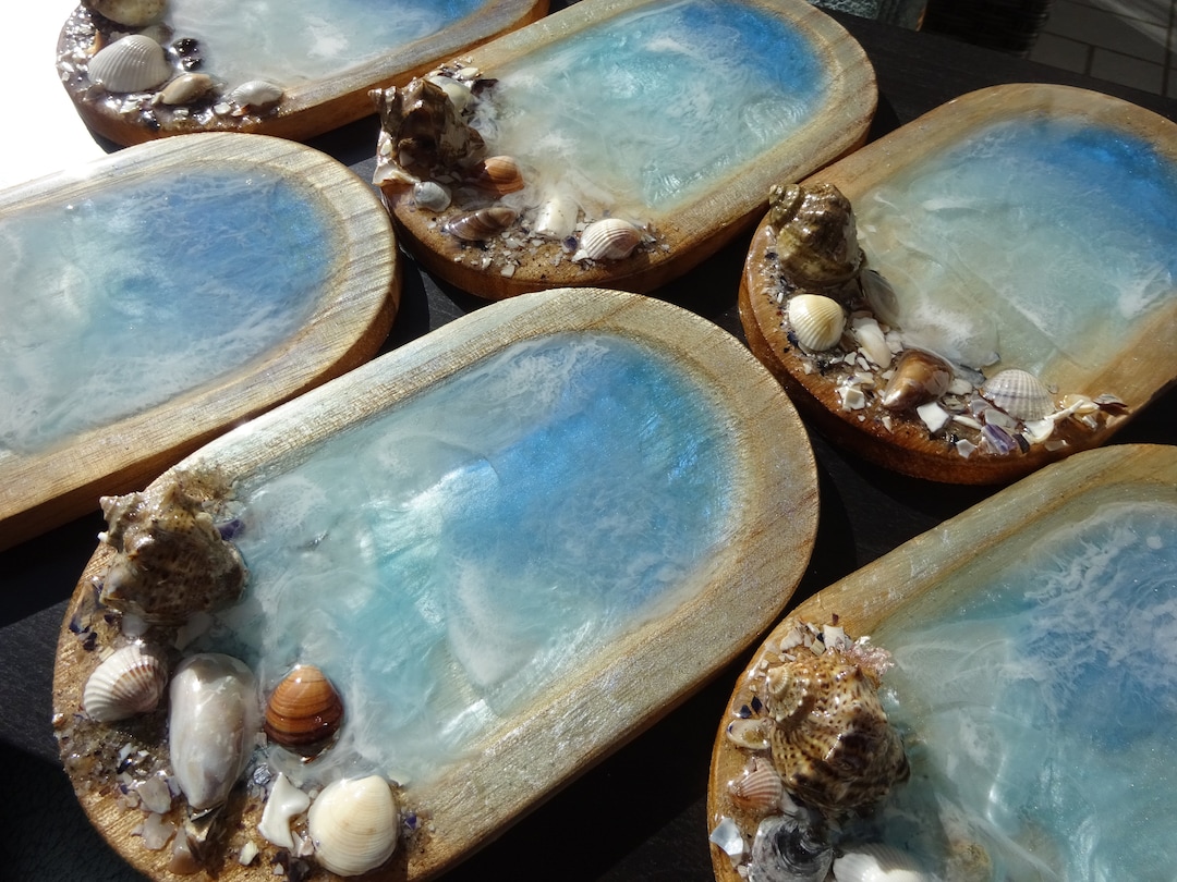 Handmade Epoxy Resin Small Wooden Tray / Ocean Resin Art / Home Deco ...