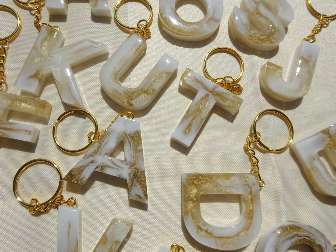 Epoxy Resin Initial Letter Keychain Key Ring - Etsy