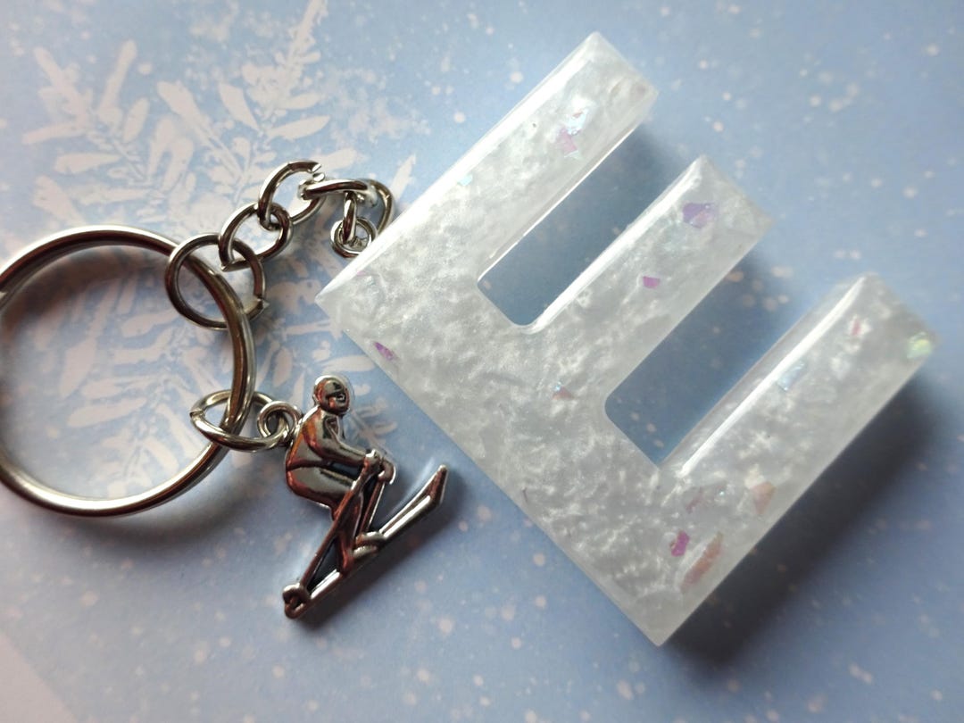 Ski Letter Key Ring | Skiing - Epoxy Resin Initial Keychain | Ski Bag ...