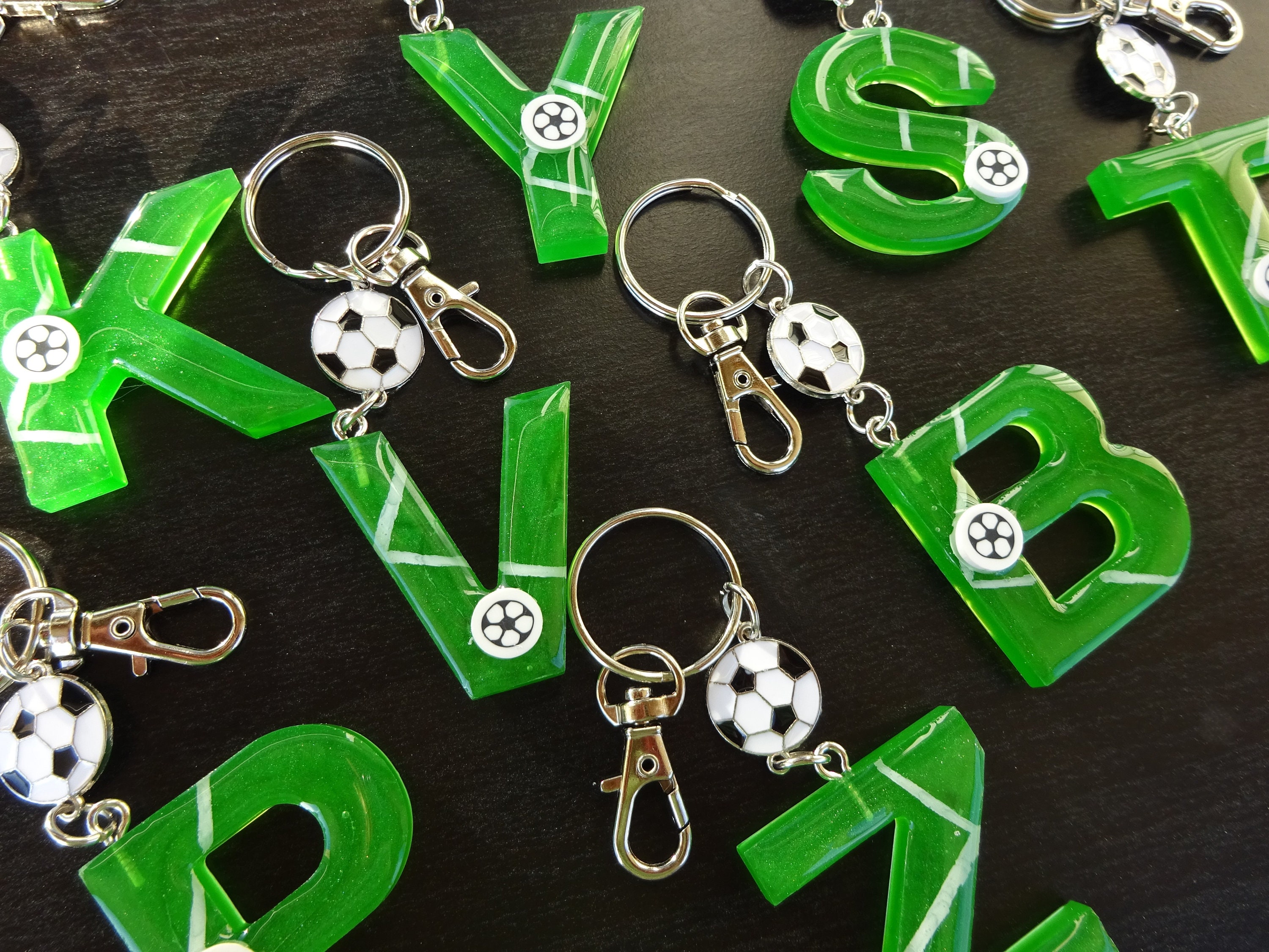Football Epoxy Resin Initial Letter Keychain | Key Ring | Sport Bag ...
