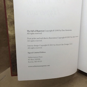 The Fall of Hyperion by Dan Simmons (signed Limited Edition, Subterranean Press) - Etsy