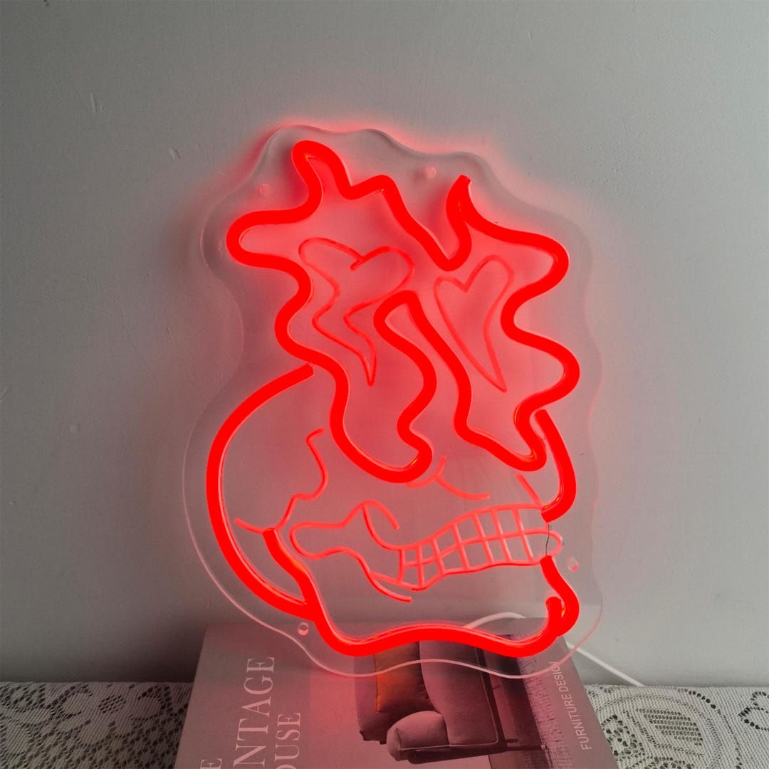 Skull Head Neon Sign, Custom Handmade Art Neon Light,skull Fire Neon ...