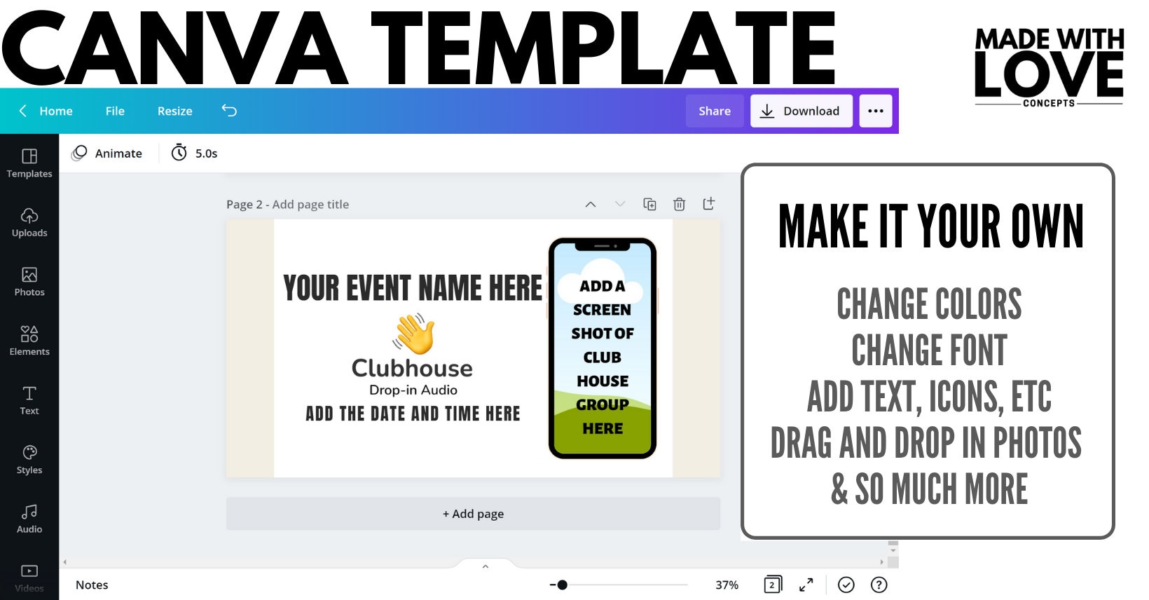 Clubhouse Facebook Cover Event Flyer Template - Etsy