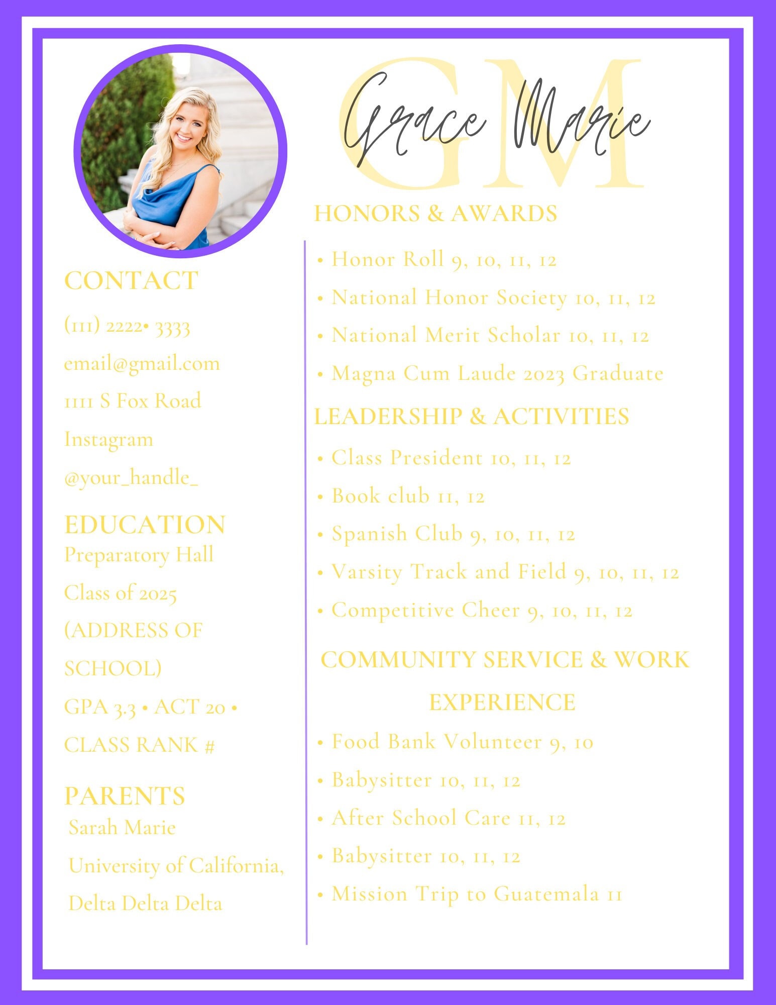 LSU Sorority Resume - Etsy