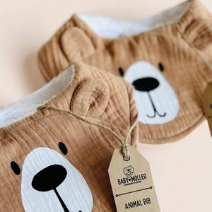 Organic Muslin Baby Teddy Bear Bib Cotton Gauze Bib Cloth Animal ...