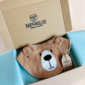Organic Muslin Baby Teddy Bear Bib Cotton Gauze Bib Cloth Animal ...