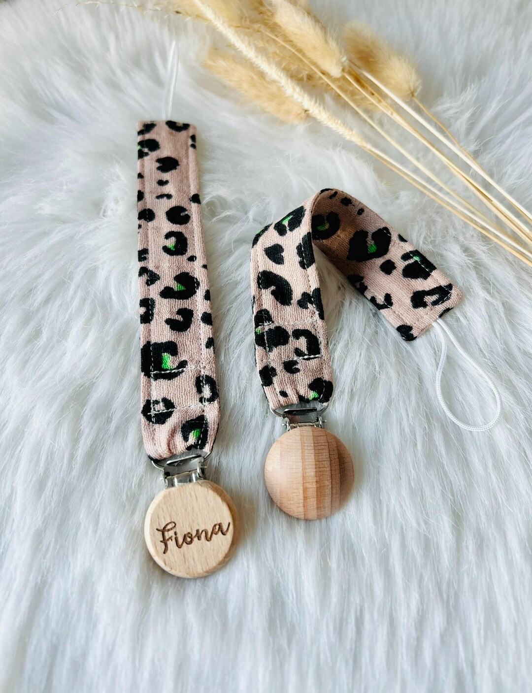 Leopard Print Pacifier Clip Animal Print Soother Holder Fabric Pacifier ...