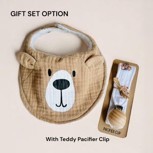 Organic Muslin Baby Teddy Bear Bib Cotton Gauze Bib Cloth Animal ...