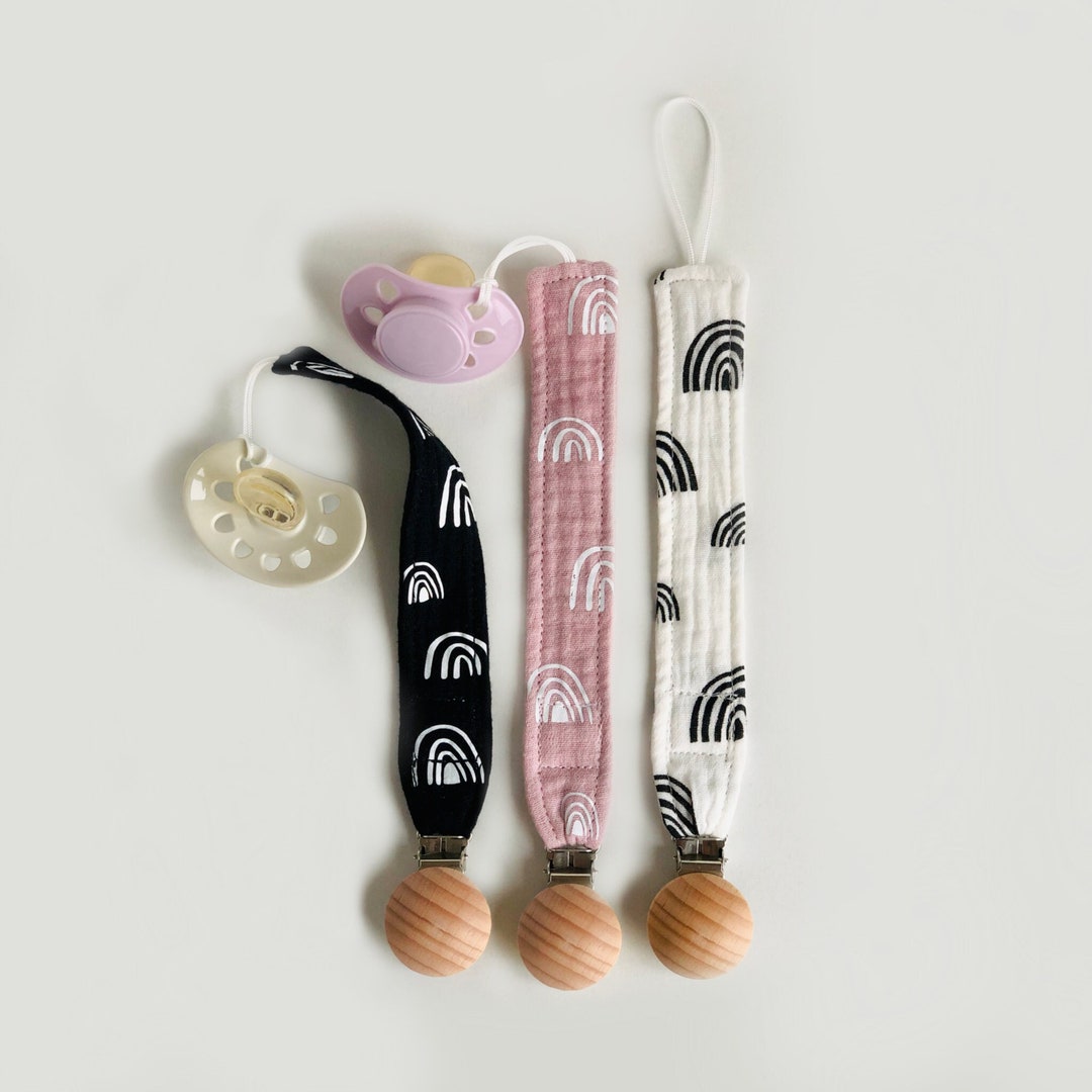 Boho Rainbow Pacifier Clip Neutral Wood Dummy Chain Baby Boy - Etsy