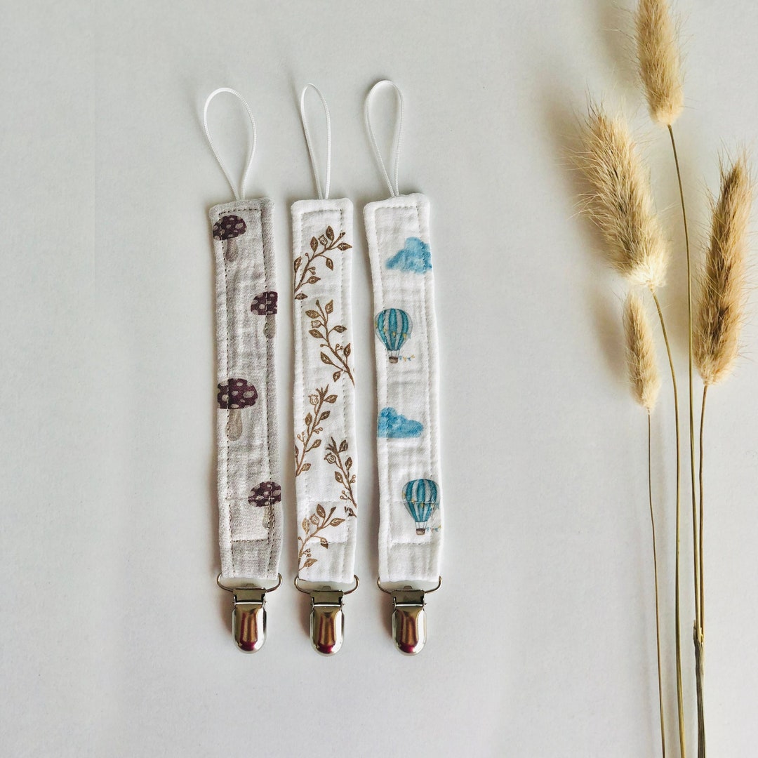 Mushroom Pacifier Clip Woodland Baby Shower Gift Organic Muslin Dummy ...