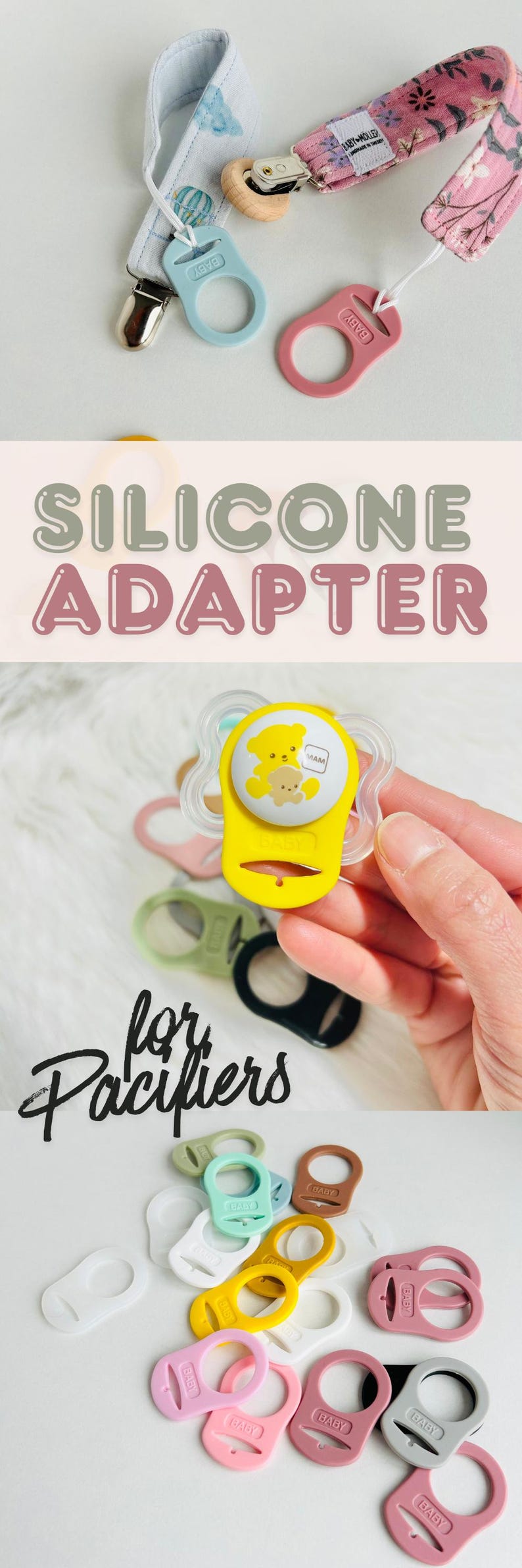 MAM Pacifier Adapter Rings Pastel Color Silicone Adapters for Pacifiers ...