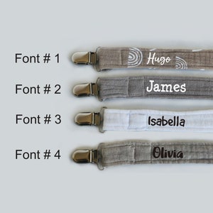 Minimalist Pacifier Clip With Custom Name Dummy Holder Muslin Fabric ...