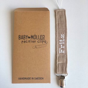 Minimalist Pacifier Clip With Custom Name Dummy Holder Muslin Fabric ...