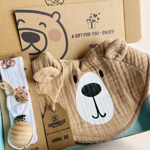 Organic Muslin Baby Teddy Bear Bib Cotton Gauze Bib Cloth Animal ...