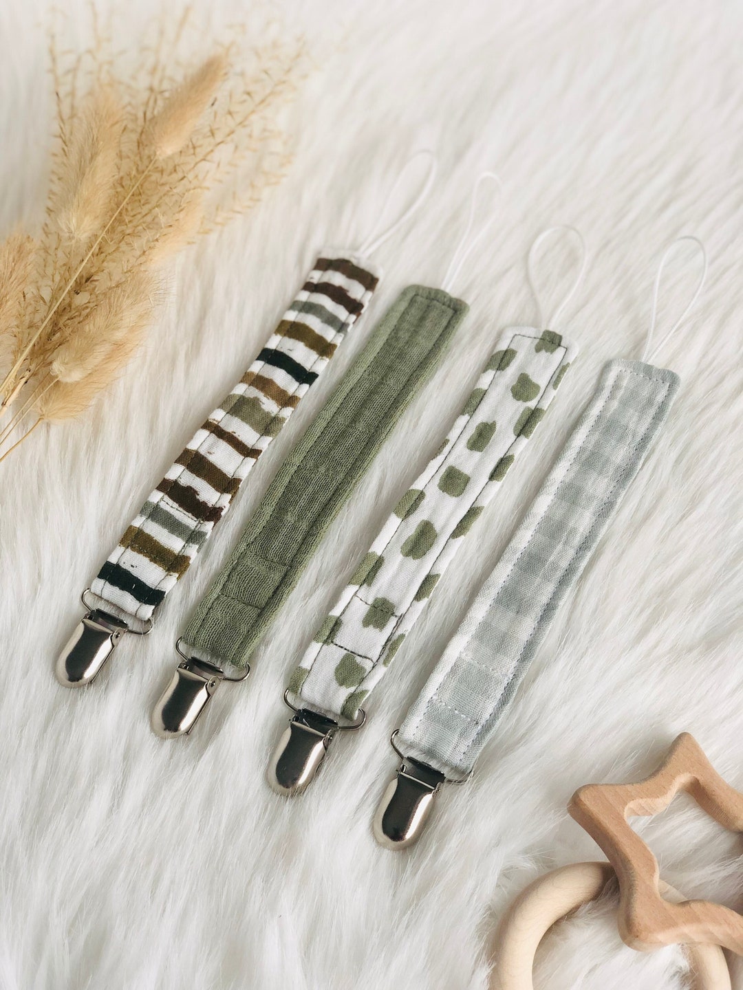 Sage Green Dummy Chain Organic Fabric Dummy Clip Baby Boy Outfit ...