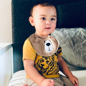 Organic Muslin Baby Teddy Bear Bib Cotton Gauze Bib Cloth Animal ...
