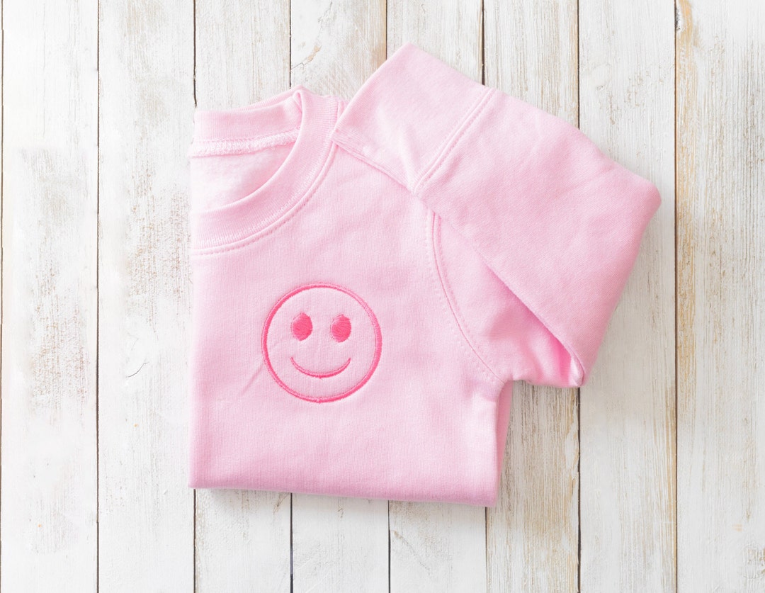 Toddler Smiley Face Sweatshirt, Happy Face Embroidered Kids Pullover ...