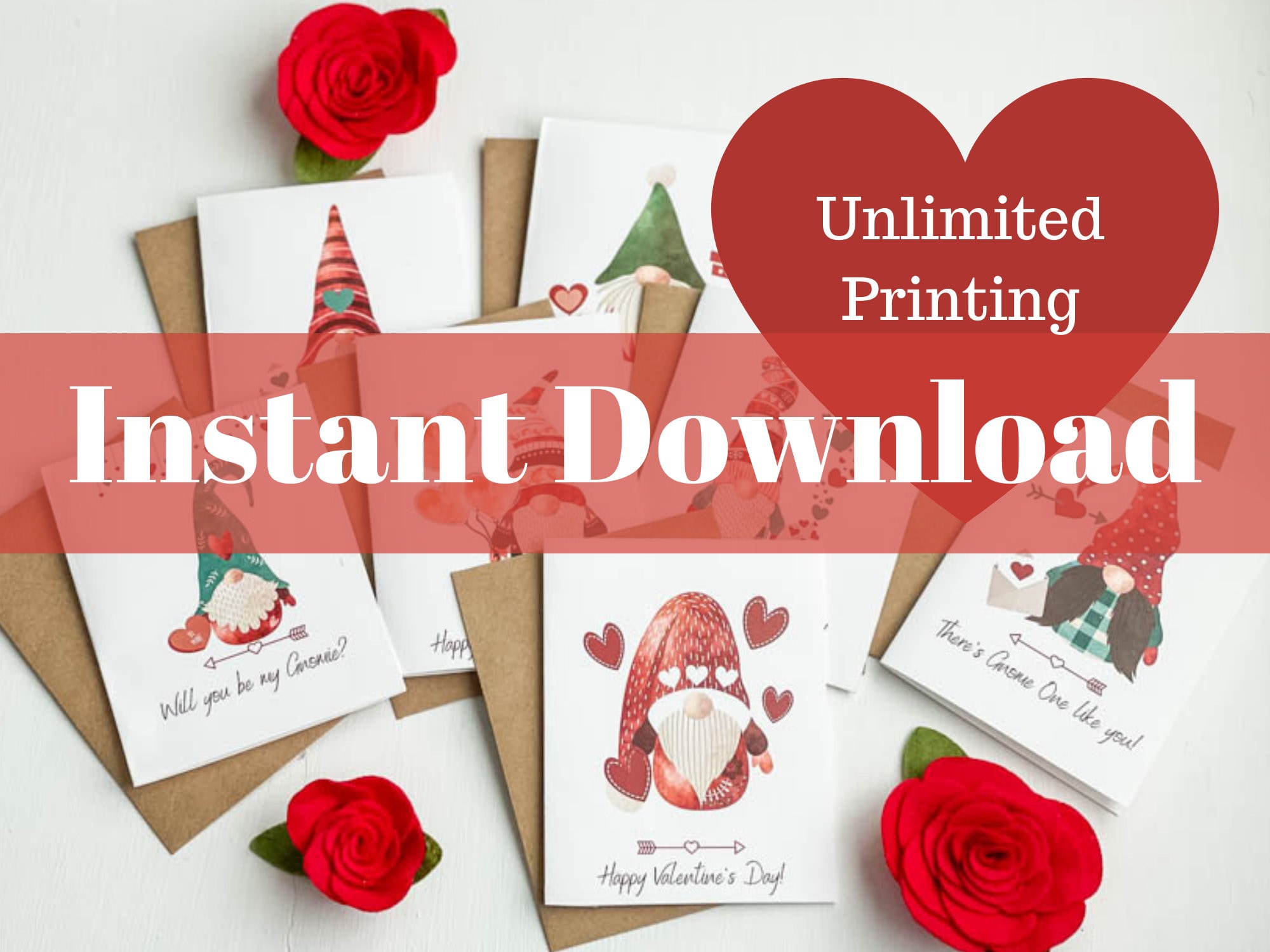 Gnome Valentines Card Printable Gnome Valentines Day Card - Etsy