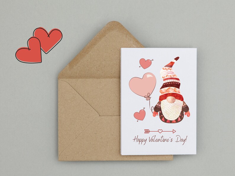 Gnome Valentines Card Printable Gnome Valentines Day Card - Etsy