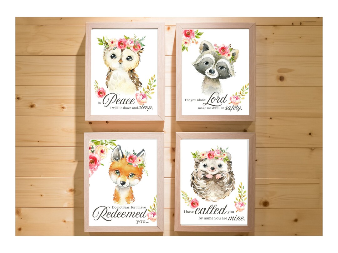 Woodland Animal Bible Verse Nursery Prints - Etsy