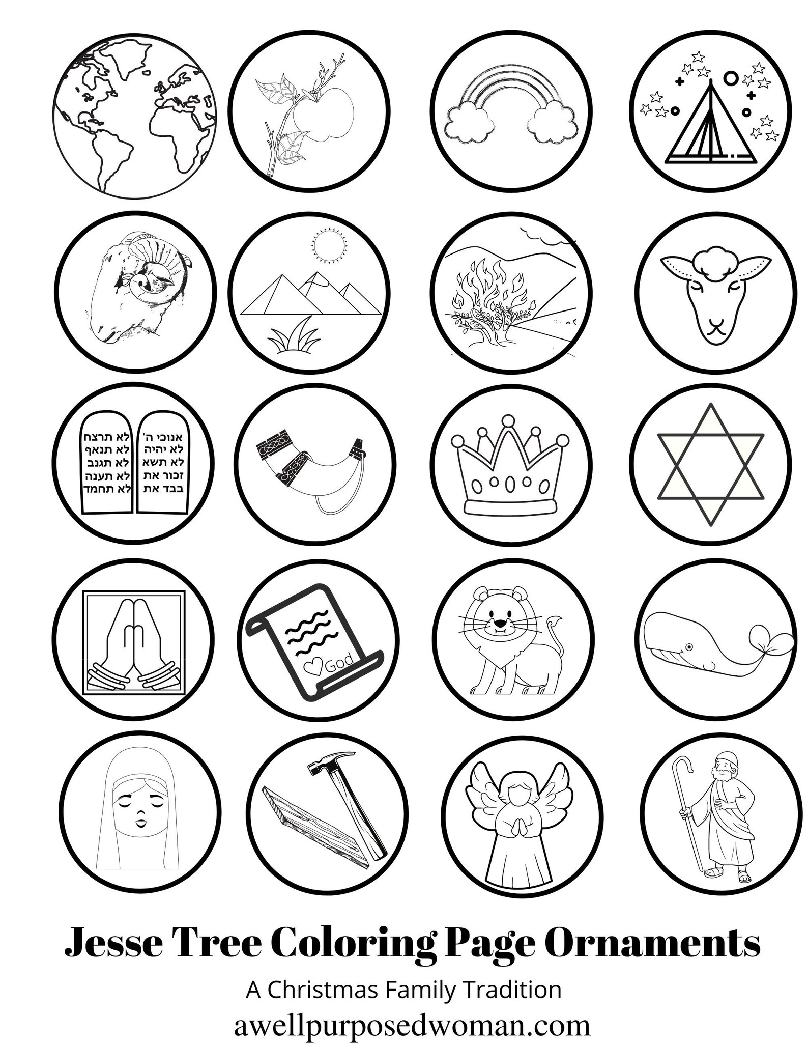 Jesse Tree Ornaments Printable Coloring Pages - Etsy