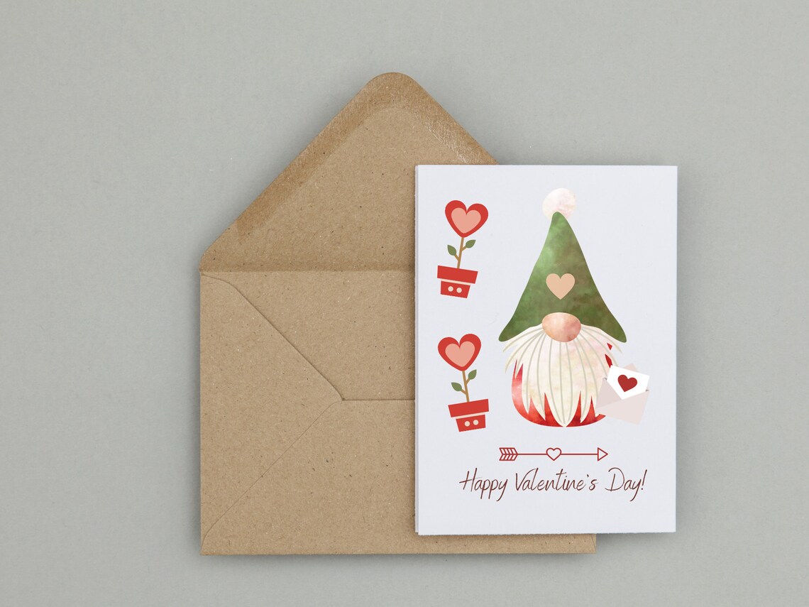 Gnome Valentines Card Printable Gnome Valentines Day Card - Etsy