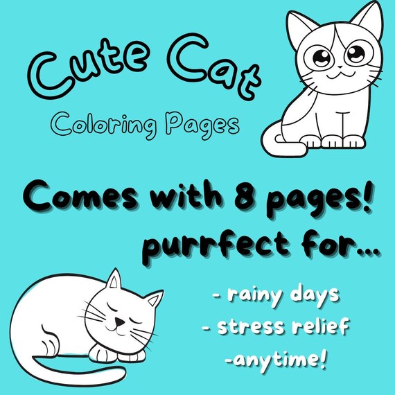 Cute Cat Coloring Pages | Etsy