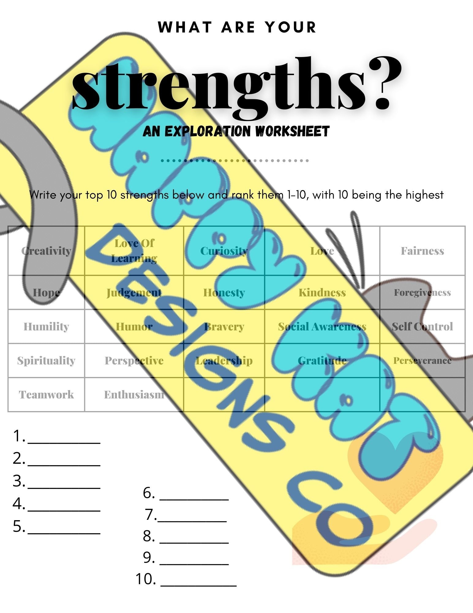 What Are Your Strengths an Exploration Worksheet: - Etsy
