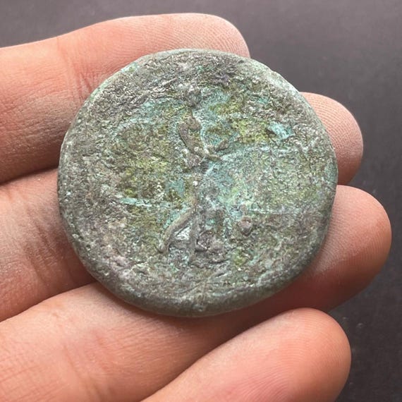 Ancient Bactrian Greco- Bronze Rare large Coin with R… - Gem