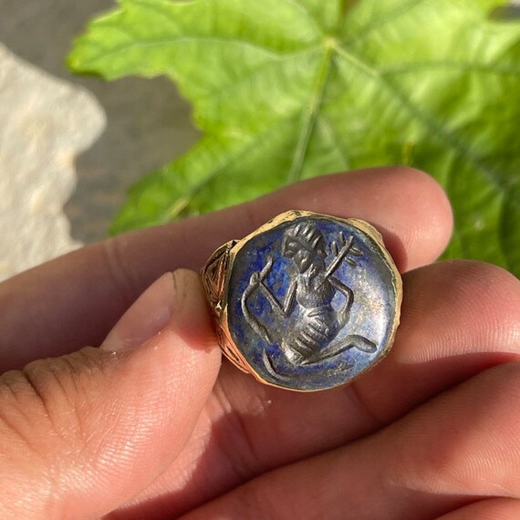 Rare Ancient Post Medieval Old Brass Seal Ring With A… - Gem