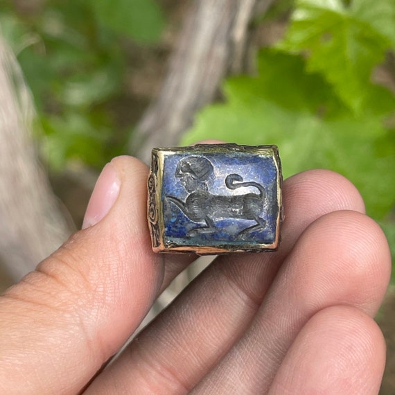 Antique Ancient Post Medieval Old Brass Seal Ring Wit… - Gem