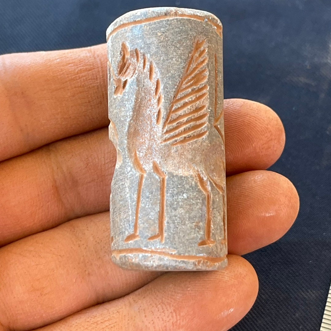 Ancient Near Eastern Cylinder Seal: Animal Engravings Amulet Bead - Etsy