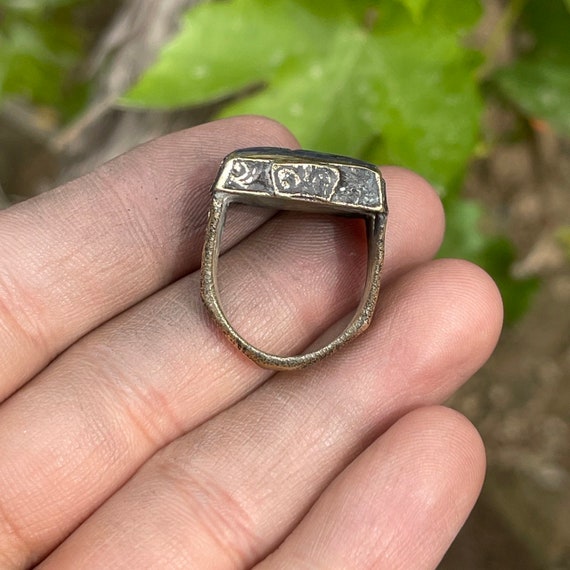 Antique Ancient Post Medieval Old Brass Seal Ring Wit… - Gem