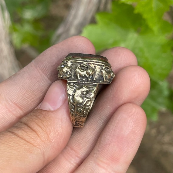 Rare Ancient Post Medieval Old Brass Seal Ring With A… - Gem