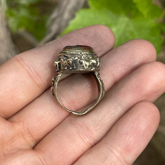Rare Ancient Post Medieval Old Brass Seal Ring With A… - Gem